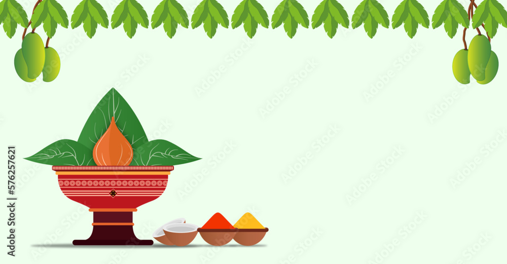 Happy Ugadi Festival with decorative leaf vector with empty space ...