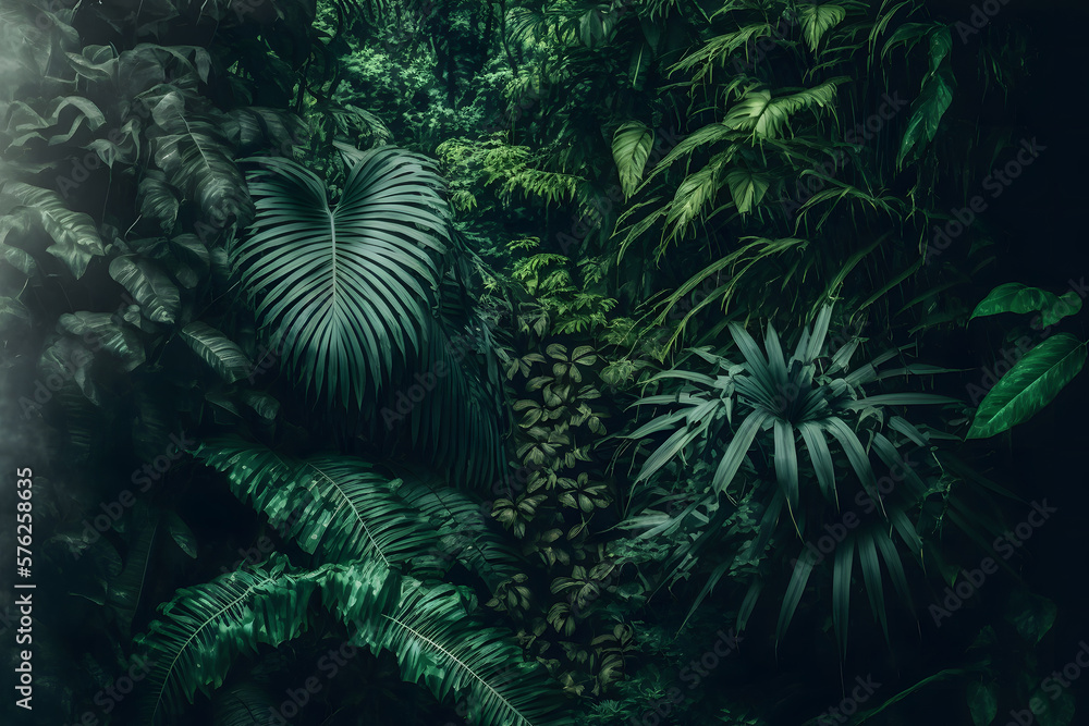 Asian tropical jungle rainforest in daytime. Neural network AI ...