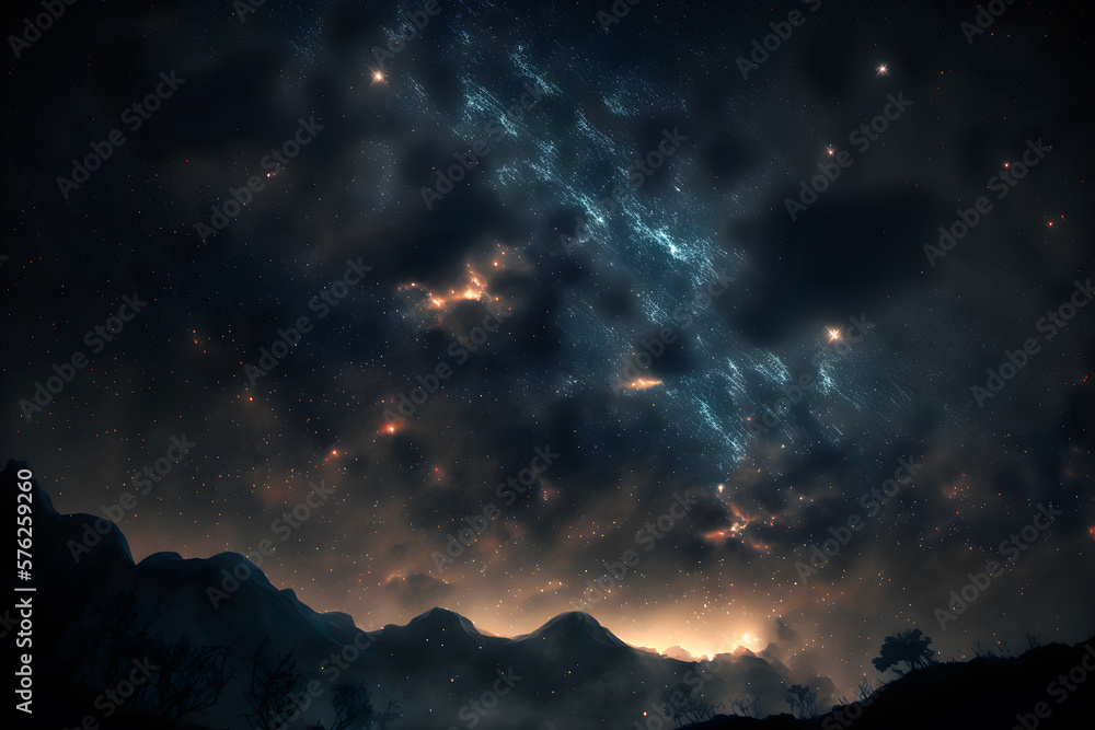 Surreal night sky full of stars and epic milky ways. Neural network AI ...