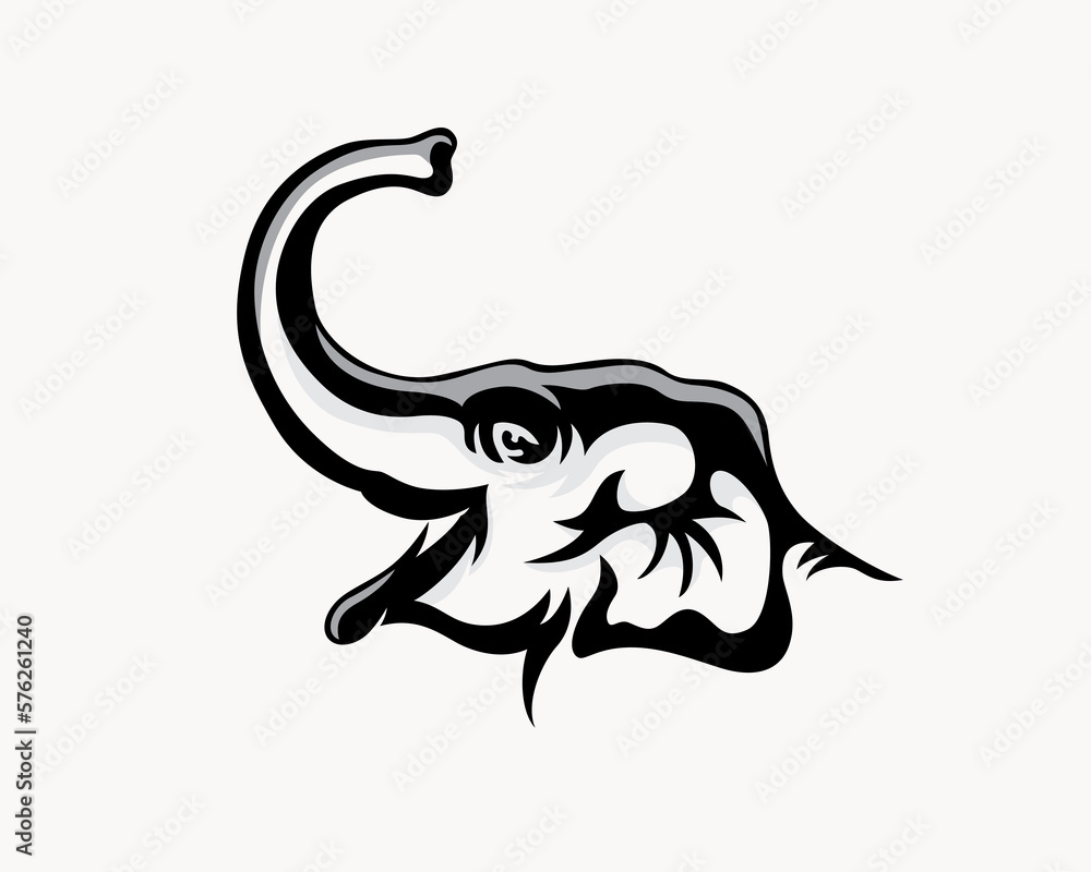 elephant head trunk up drawn art logo design template illustration ...