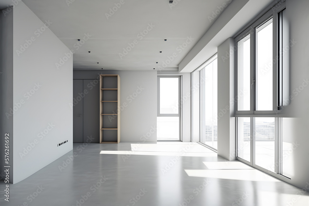 Light white room with big window absolutely empty without furniture ...