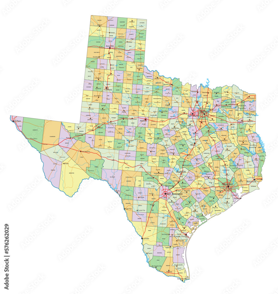 Texas - Highly detailed editable political map with labeling. Stock ...