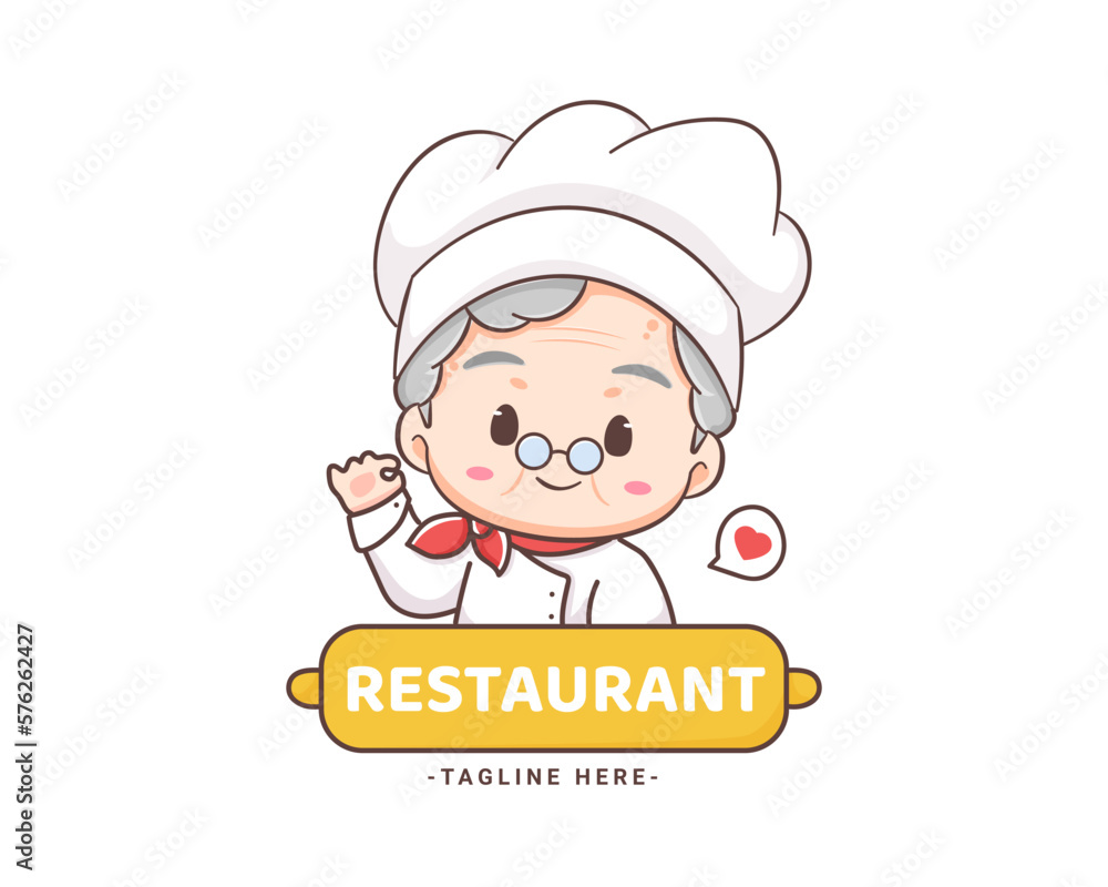 Cute grandmother chef cartoon. Grandma cooking logo vector art. People ...