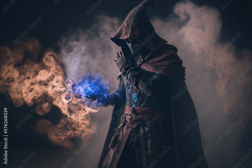 Dark Mage Using Magical Powers with Background Smoke - AI Generated ...