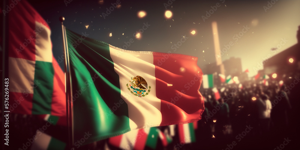 Mexican Flag Flying High in the Streets Celebrating Mexican Revolution ...