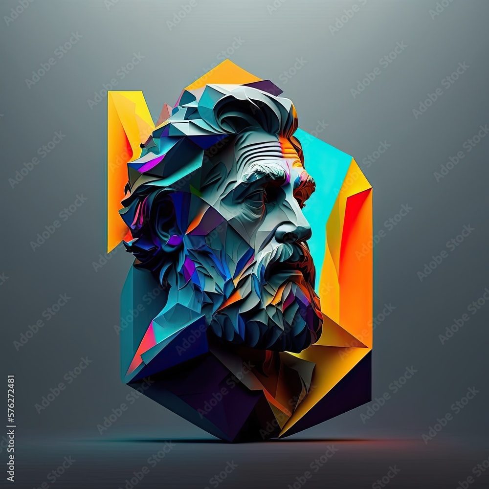 Image features a portrait crafted entirely from bold geometrical shapes ...