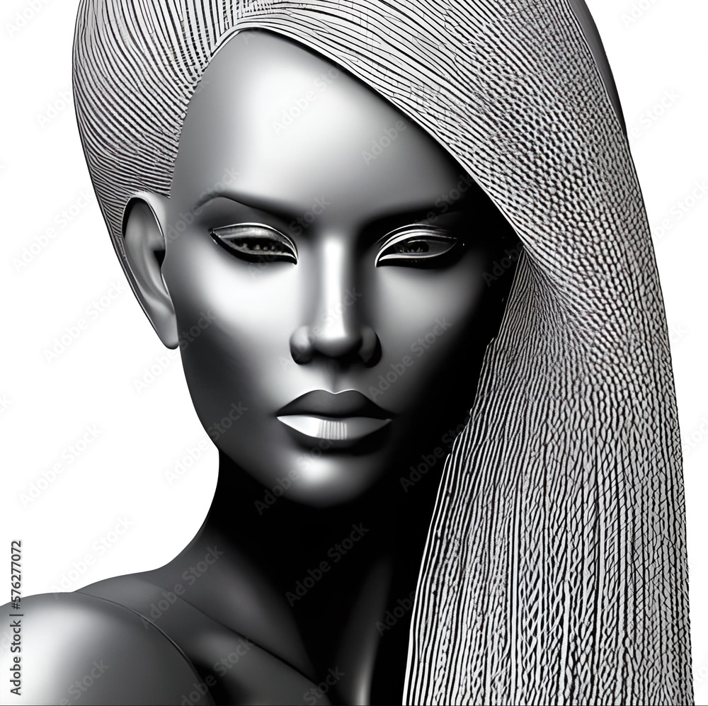 Mysterious black and white woman face close view isolated over ...