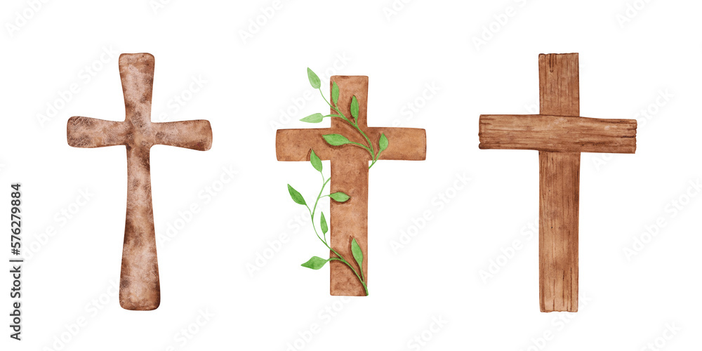 Set of 3 Religious crosses isolated on a transparent background ...
