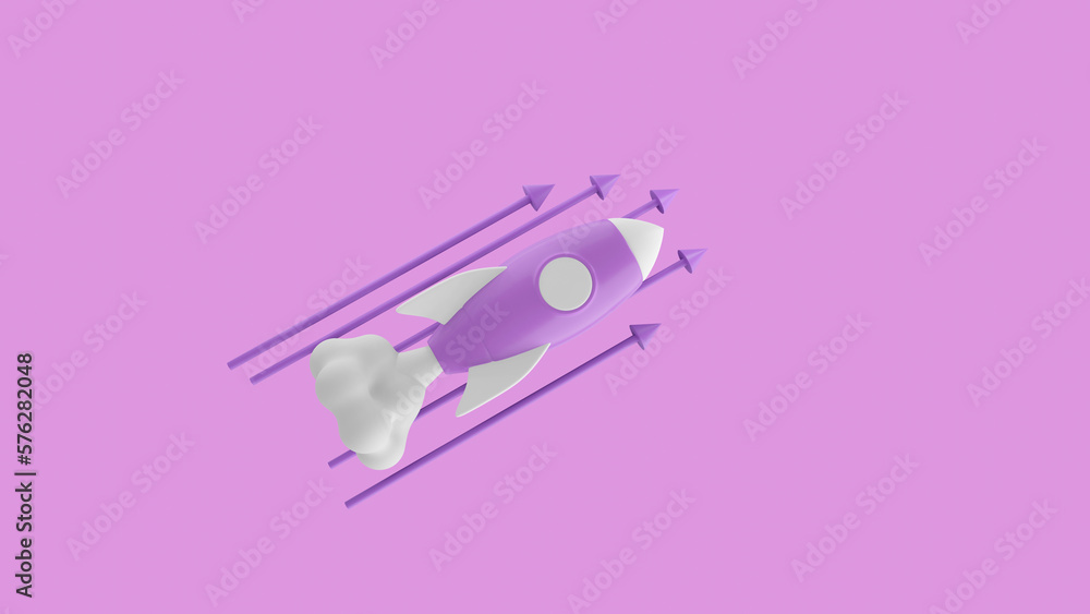 Purple Flying space rocket 3d Realistic. Spaceship launch. Rocket 3d ...