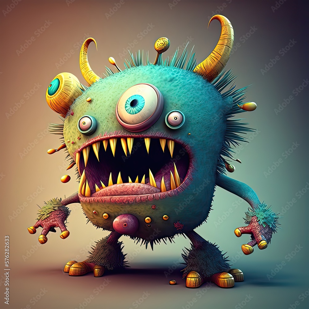 Little cute monster in cartoon style on a gradient background. Three ...