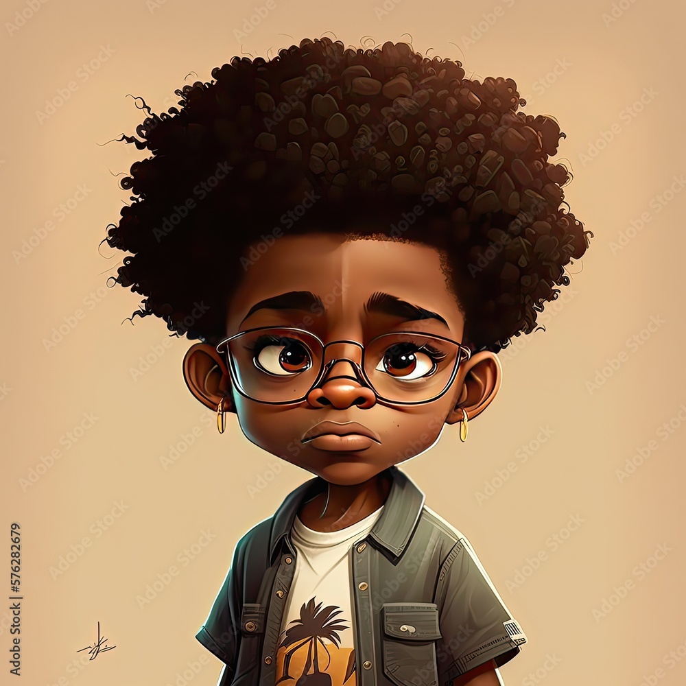 Black little child on a bright background in a cartoon style. Black ...