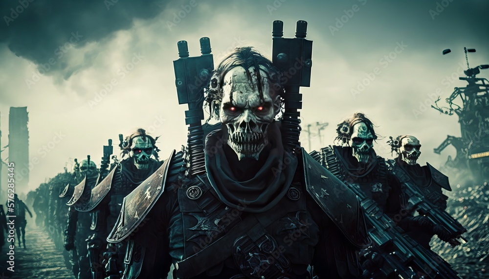 Fantasy scene with zombies on the road. Halloween. Horror movie ...