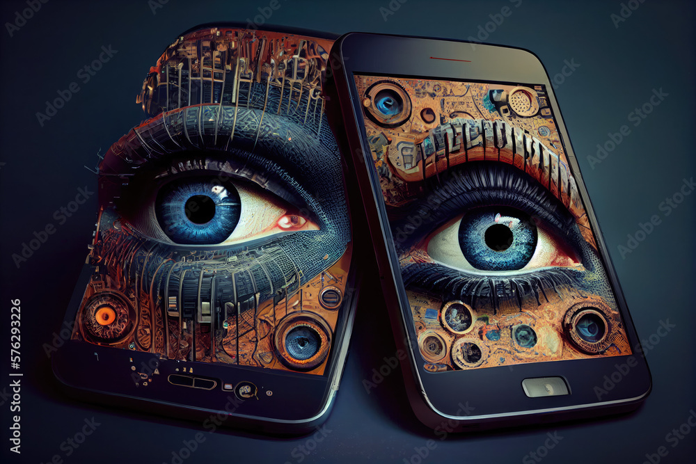 Artificial Intelligence spying on humans - Generative AI illustration ...