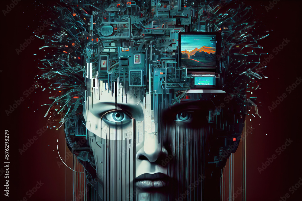 Artificial Intelligence spying on humans - Generative AI illustration ...