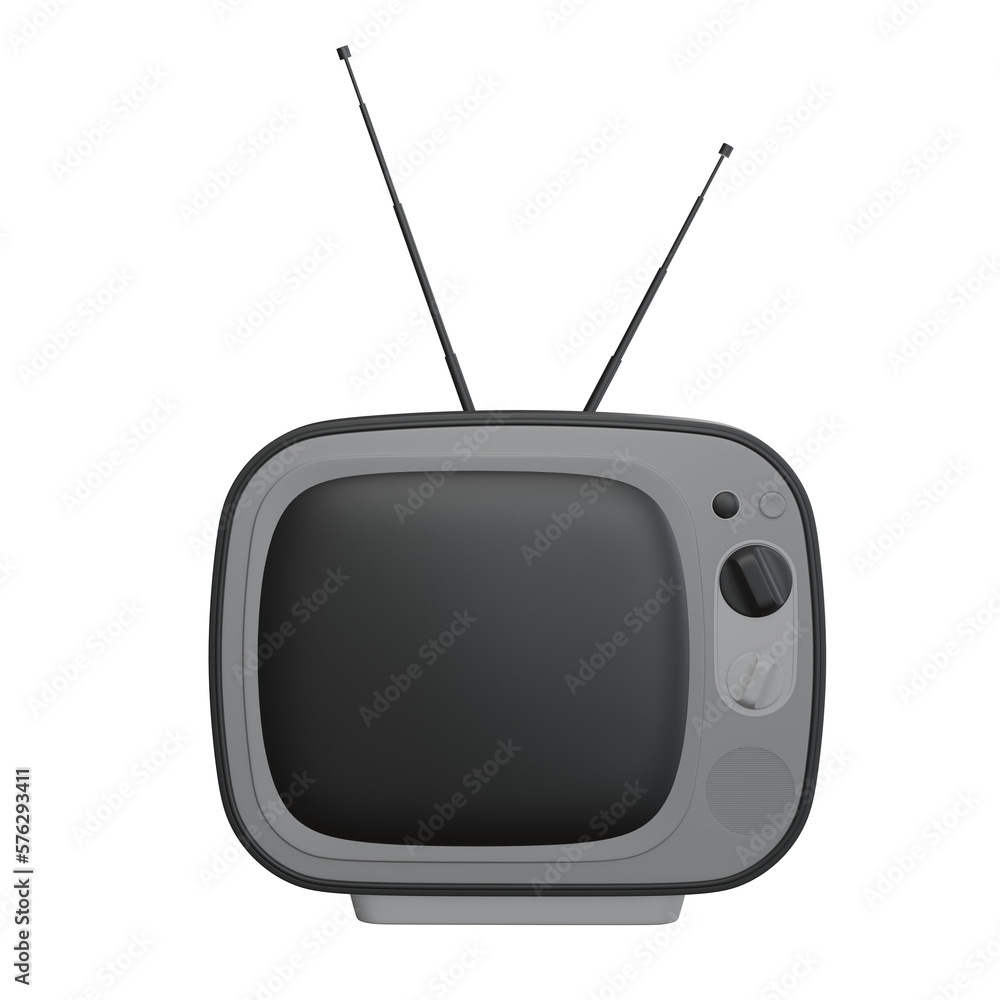 TV object black and white Vintage Television Cartoon style isolate on ...
