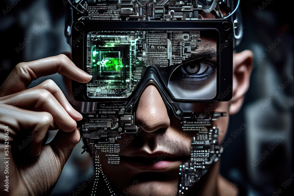 Artificial Intelligence spying on humans - Generative AI illustration ...