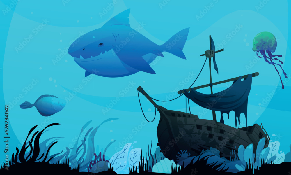 Underwater Cartoon Poster Stock Vector | Adobe Stock