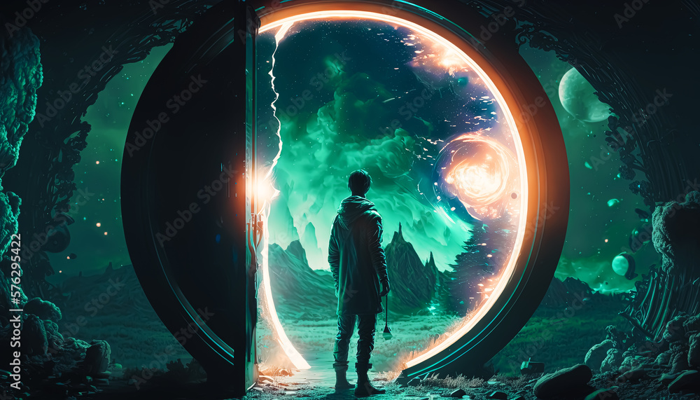 Generative AI illustration of a Creative Time Traveler Stepping Through ...