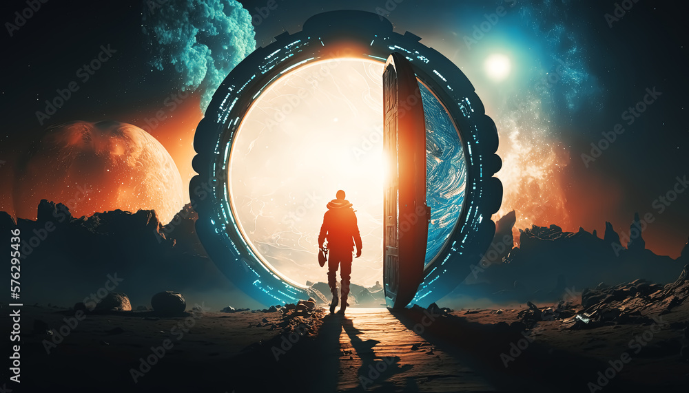 Generative AI illustration of a Creative Time Traveler Stepping Through ...