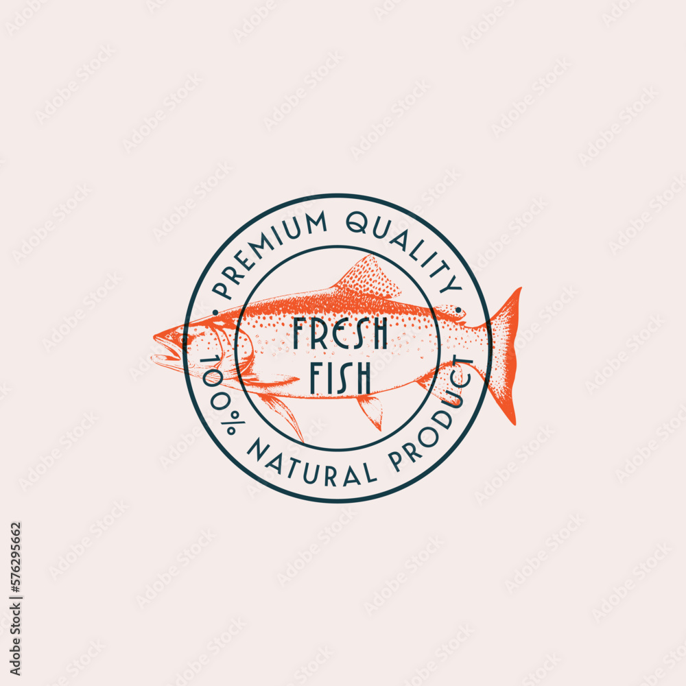 Fish, seafood. Vintage icon fish label, logo, print sticker for Meat ...