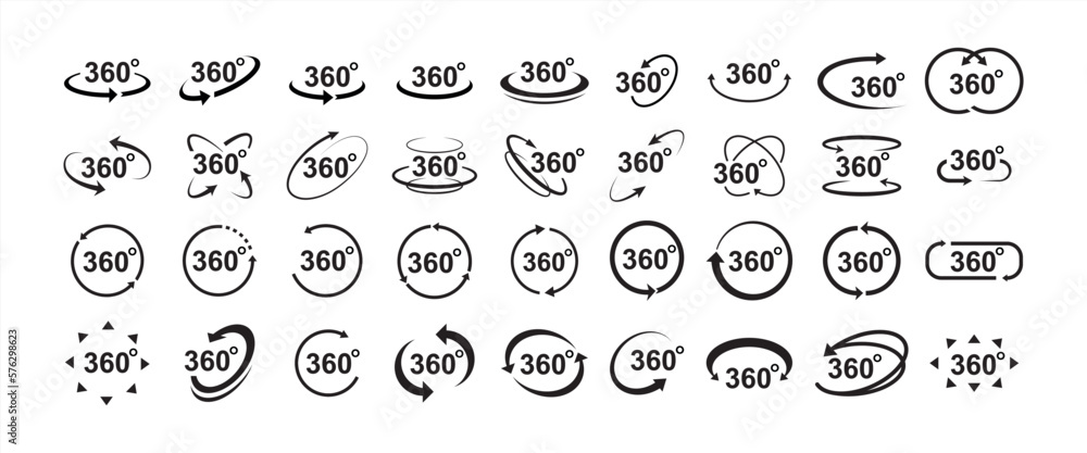 360 degree views of vector circle icons set isolated from the ...
