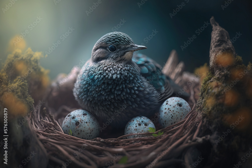 Nurturing Love. Witness the beauty of nature with a mother bird sitting ...