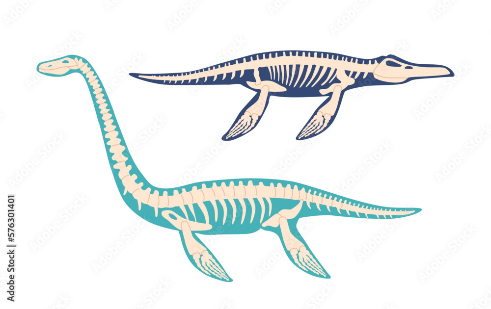 Photo & Art Print Elasmosaurus And Mosasaurus Dinosaur Skeleton Bones ...