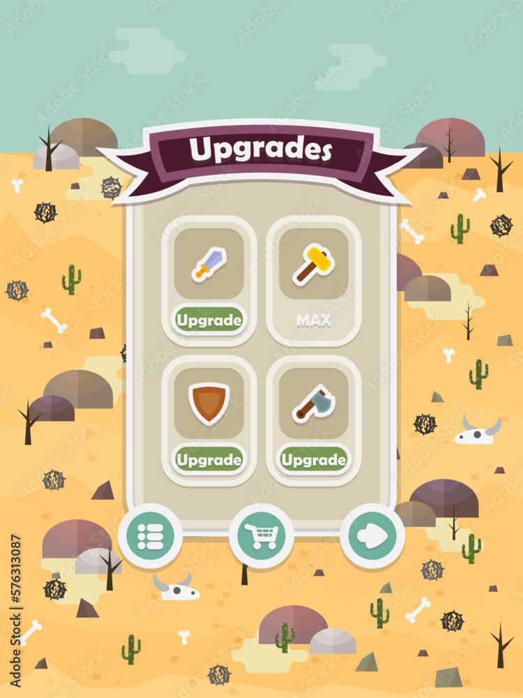 Menu of graphical user interface on screen of 2d mobile game ...