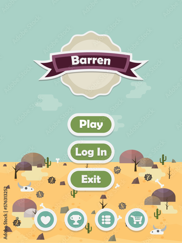 Menu of graphical user interface on screen of 2d mobile game ...