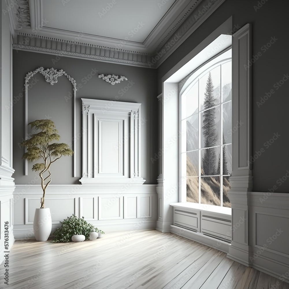 Classical empty room interior 3d render,The rooms have wooden floors ...