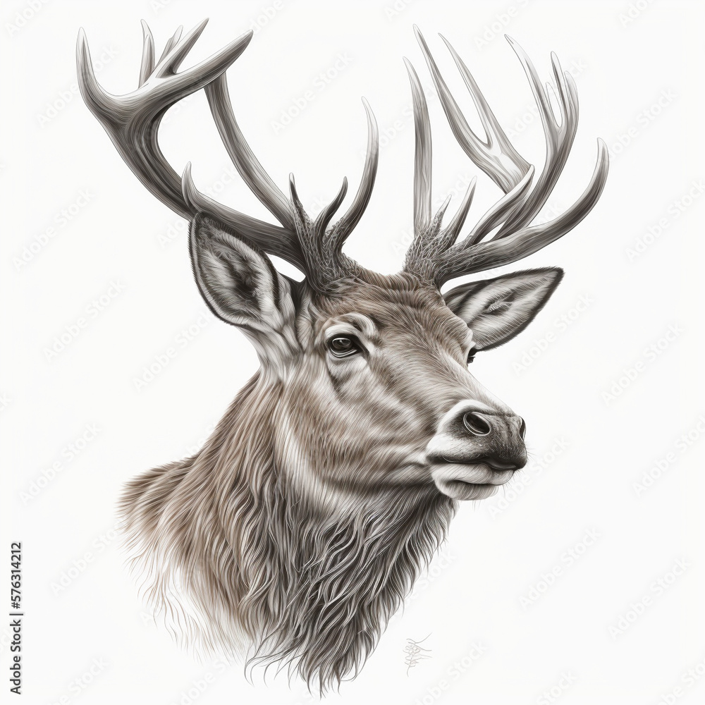 Realistic head deer on a white background, generative AI Stock ...