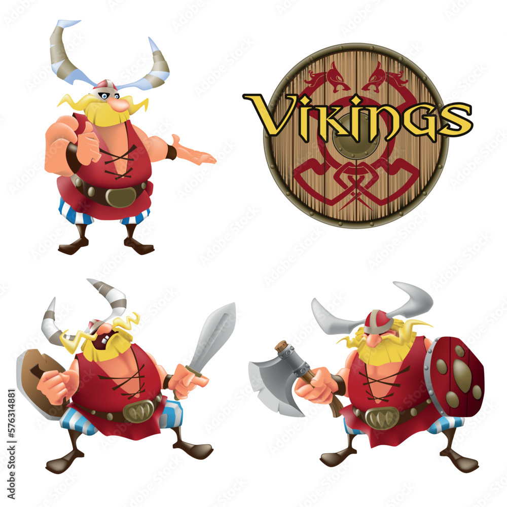Set of cartoon Vikings. Funny Vikings isolated on a white background ...
