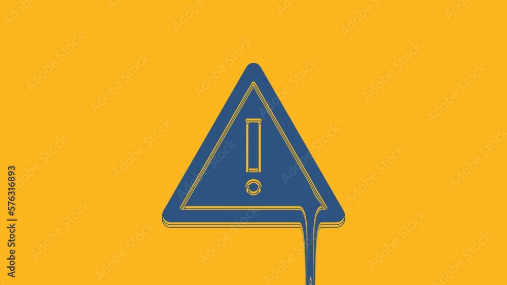 Blue Exclamation mark in triangle icon isolated on orange background ...