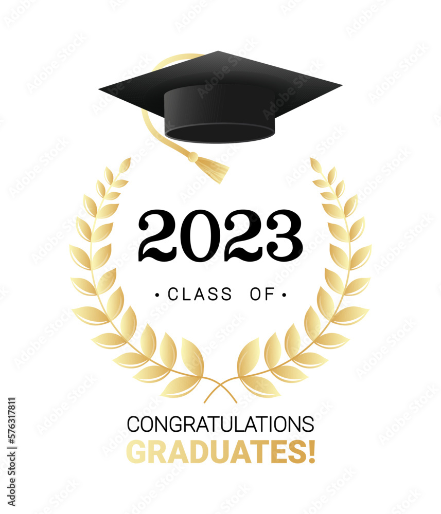 Congratulations graduates design template with academic cap and laurel ...