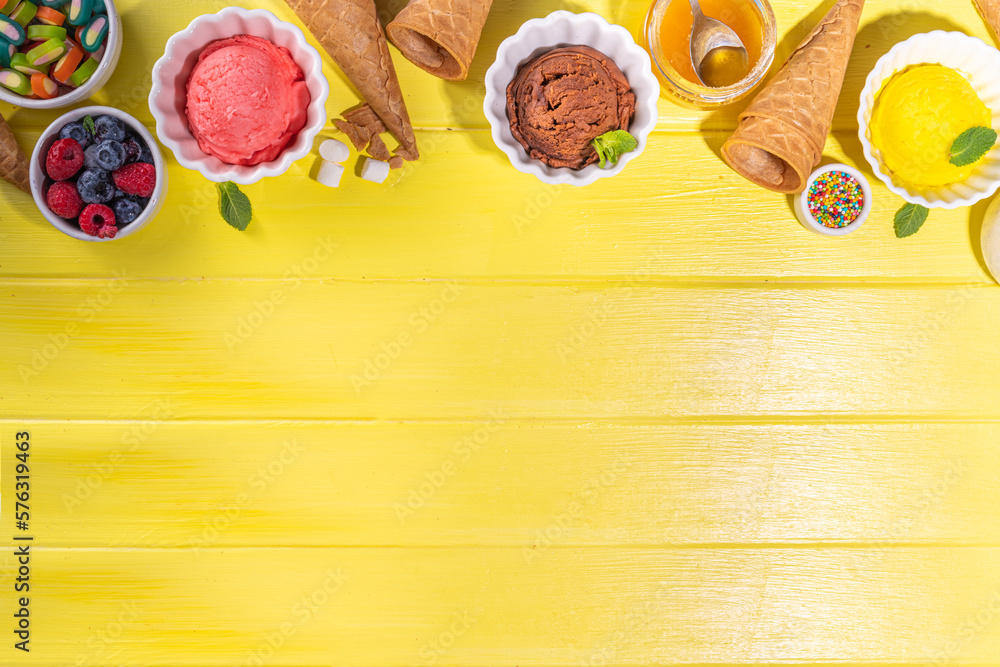 Ice cream festival background, Summer ice cream buffet with various ...