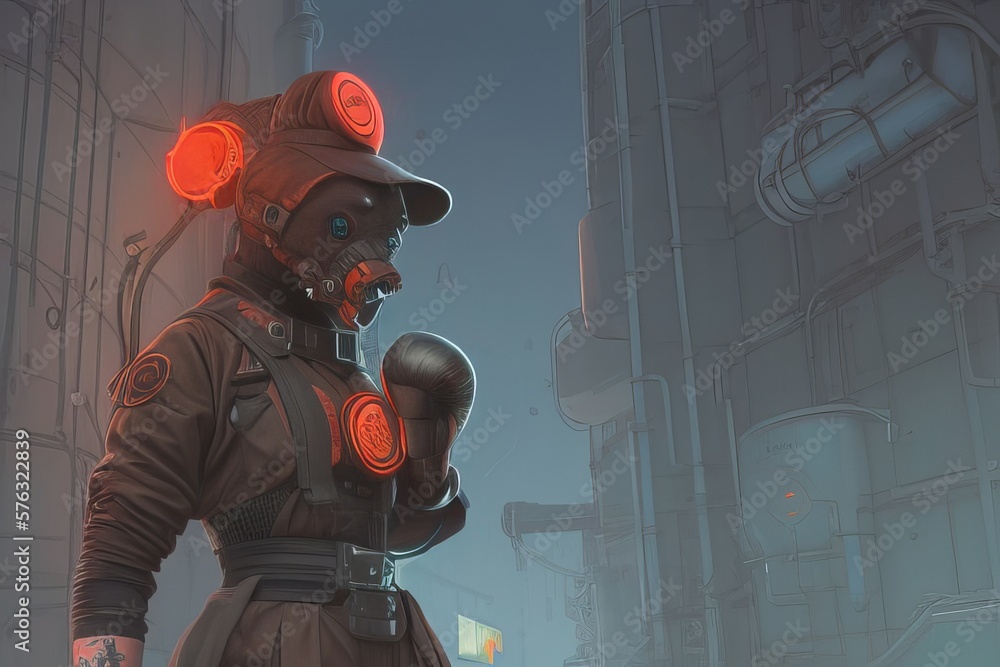 Cyborg bear in cyberpunk style with boxing gloves and dark glasses ...