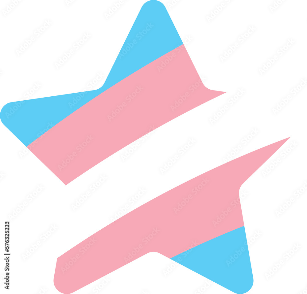 Blue, pink and white colored star icon, as the colors of the ...