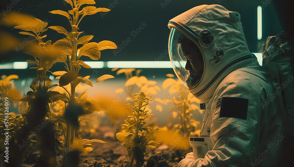 Astronaut grows and farms plants on an alien planet, Generative AI ...