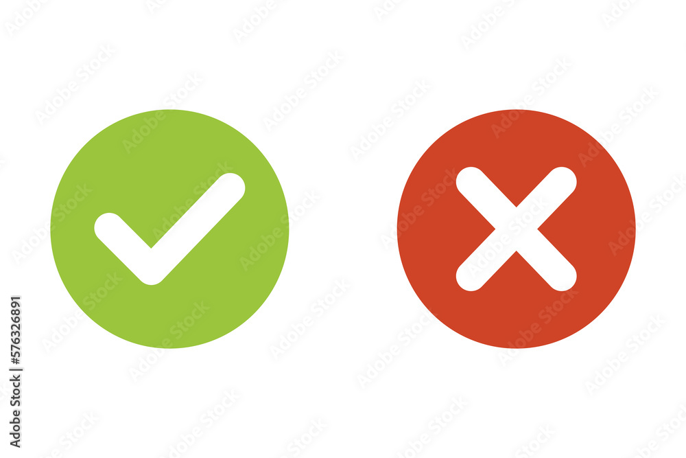 Green check mark, red cross mark icon set. Stock Vector | Adobe Stock