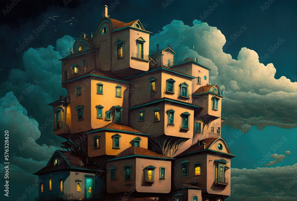 Colorfully painted shanty town shacks and haphazardly built settlement ...