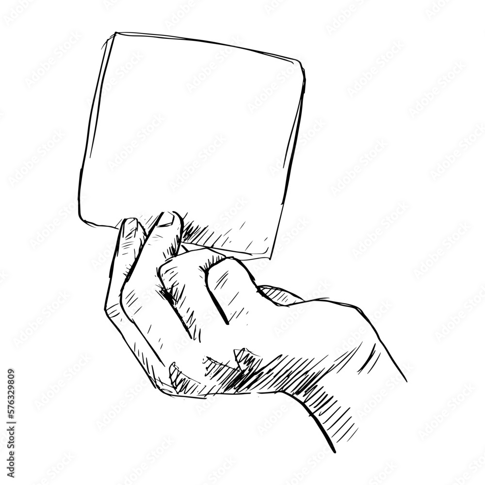 Hand drawn sketch of hand holding blank paper Stock Vector | Adobe Stock