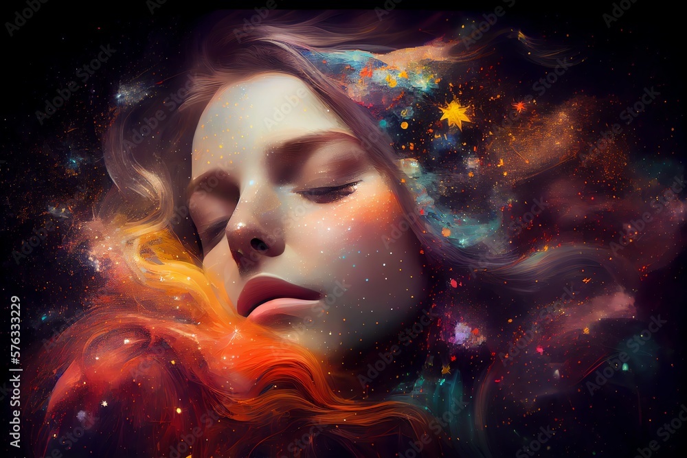 Abstract Woman Dream Decorated By Harmony And Endless Colors Of Star In ...