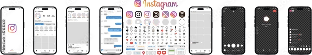 Instagram screen mockup set. Instagram social media template and ...