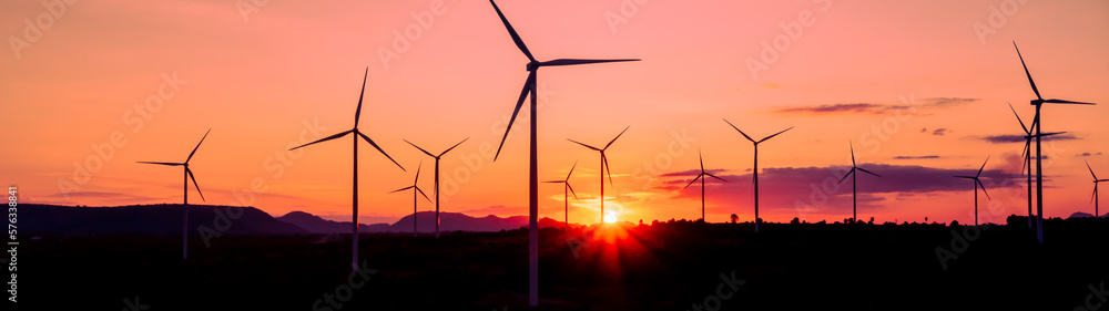 Aerial view of powerful Wind turbine farm for energy production on ...
