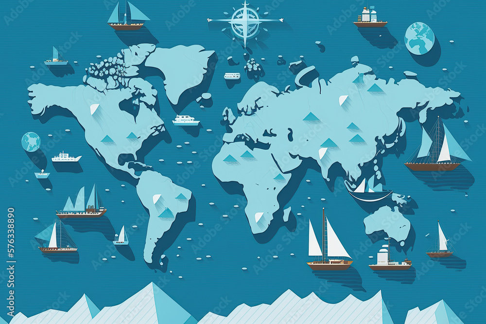Maritime world map with continents, created with Generative AI Stock ...