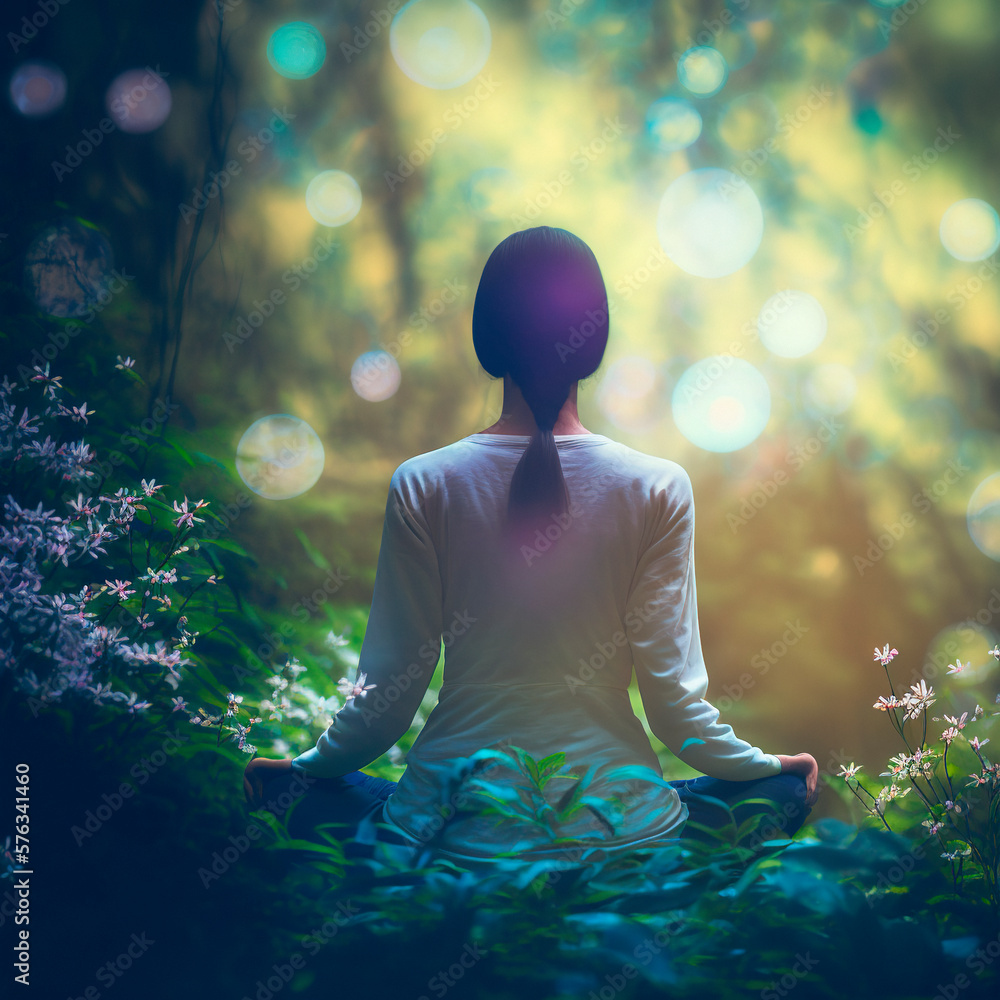 Yoga basics sitting position in lotus pose, back view of healthy woman ...