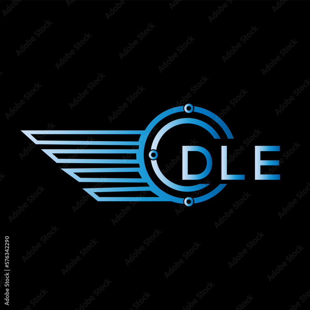 DLE logo, letter logo. DLE blue image on black background. DLE ...
