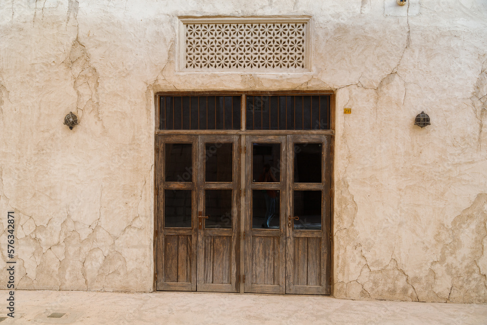 Dubai, UAE. Buildings and houses of traditional historical architecture ...