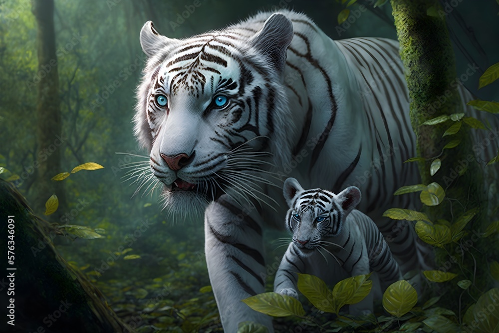 Wallpaper Illustration and background of tiger mother and her cub ...