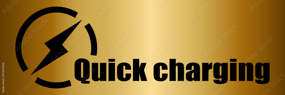 Fast electric charging. Lightning logo on a golden background. The ...